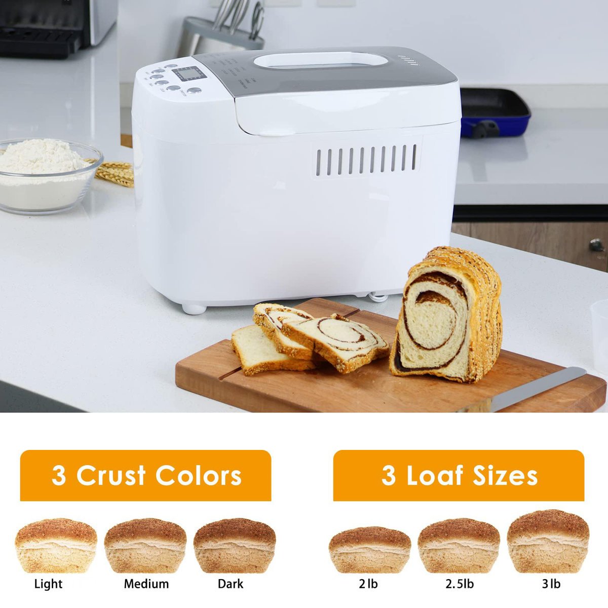 UZOPAL 3LB Bread Maker with Dual Kneading Paddles, 15-in-1 Settings, Gluten-Free Option | Wayfair